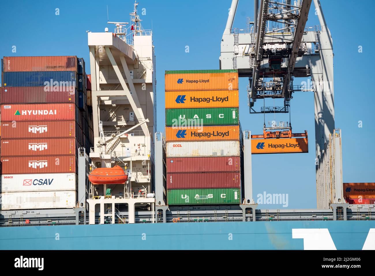 Container loading in the seaport of Rotterdam, Maasvlakte 2, Container ...