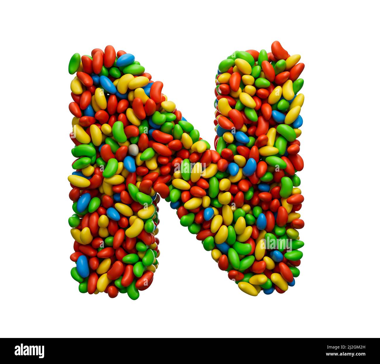 A 3D rendering of the alphabet N letter made with colorful jelly beans ...