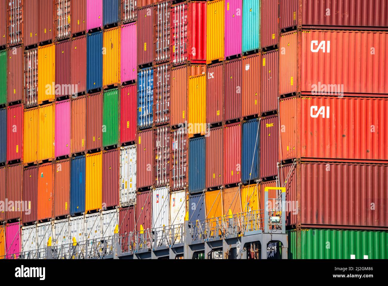 Container on a container ship, in the seaport of Rotterdam, Maasvlakte ...