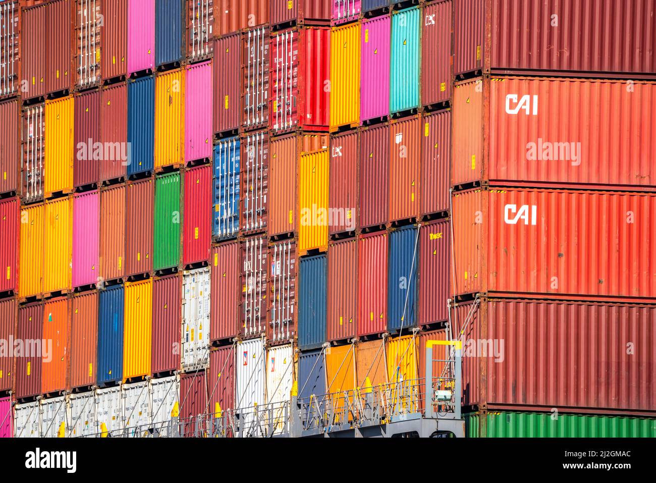 Container on a container ship, in the seaport of Rotterdam, Maasvlakte ...