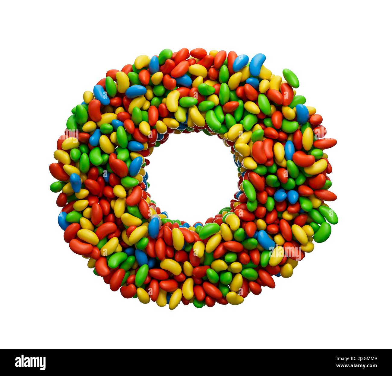 A 3D illustration of the alphabet O f colorful jelly beans isolated on ...