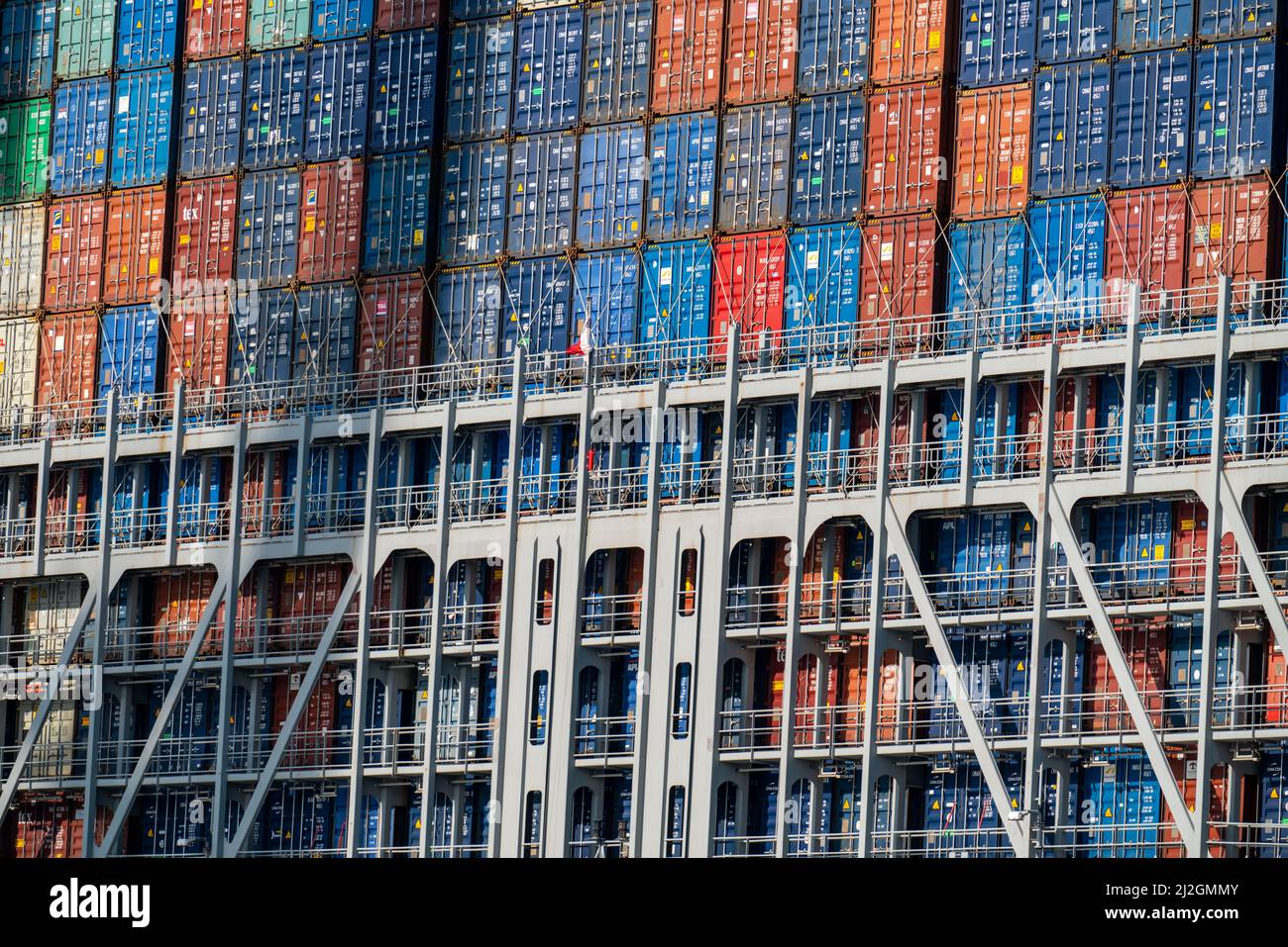 Container on a container ship, in the seaport of Rotterdam, Maasvlakte ...