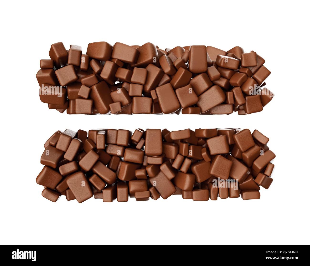 A 3D rendering of the equals sign shape made with chocolate chip pieces ...