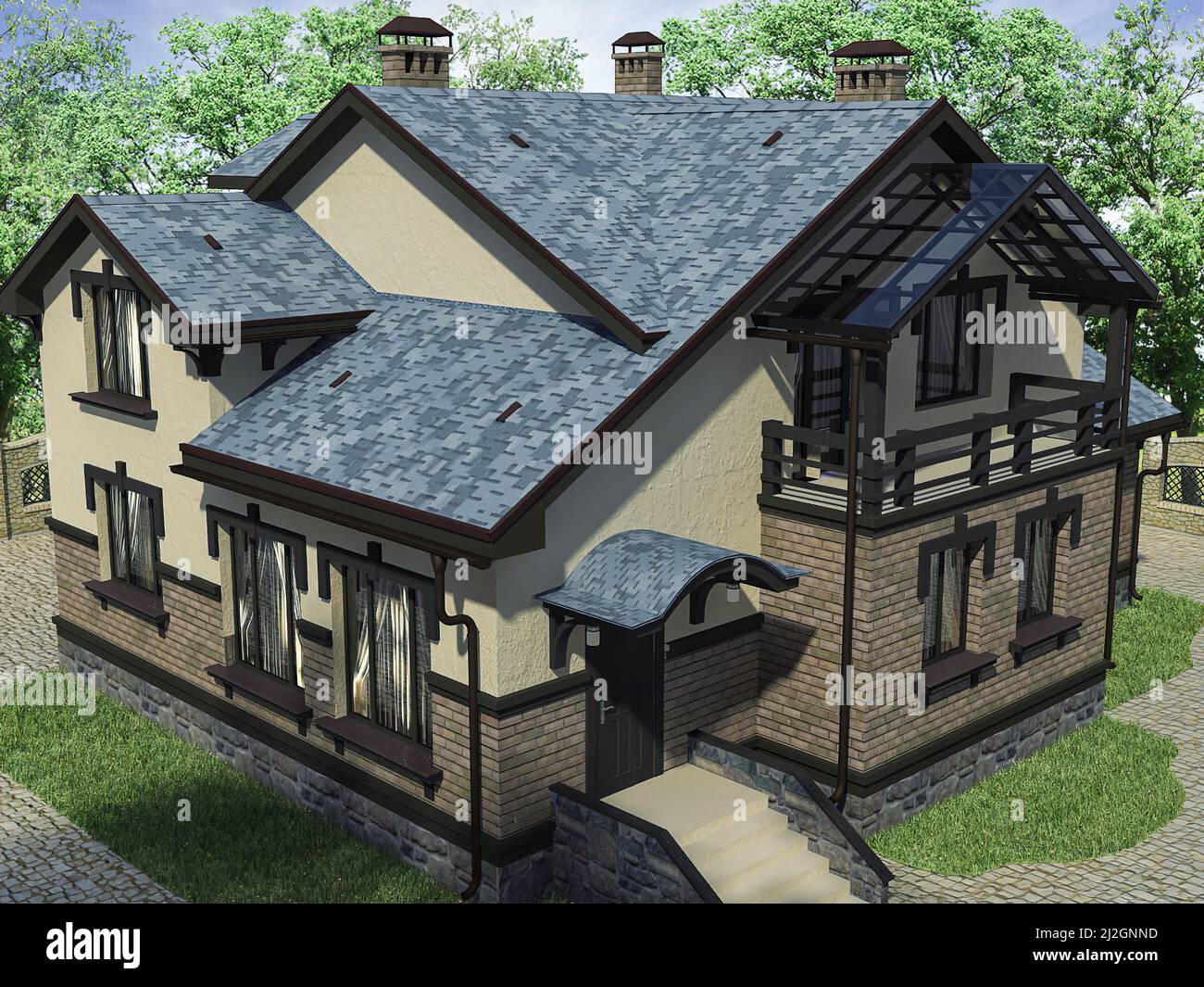 3d illustration of the concept of the architectural project of a ...