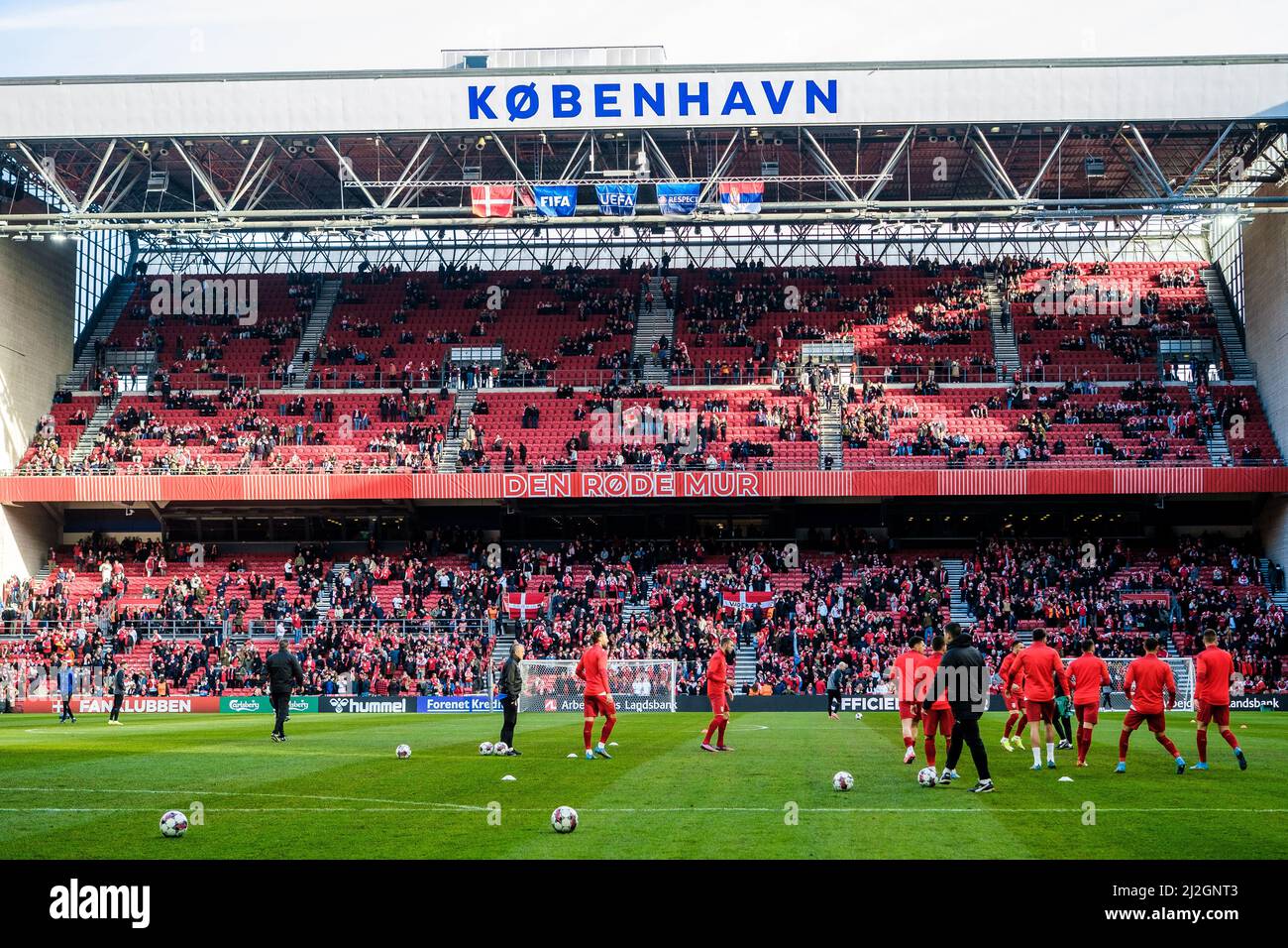 Copenhagen, Denmark. 29th, March 2022. The Parken stadium seen during ...