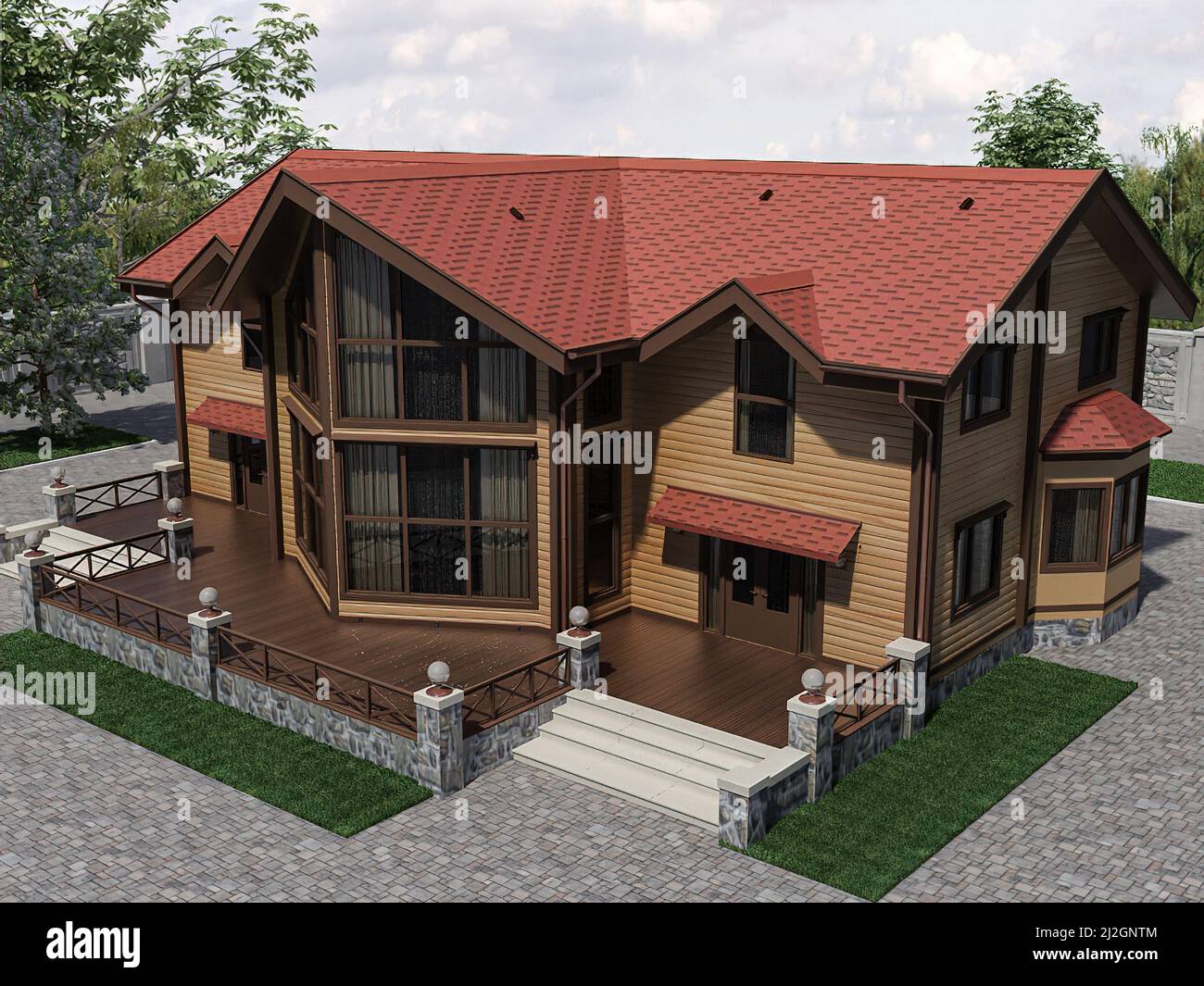 3d render of an architectural project of a private country house in the ...