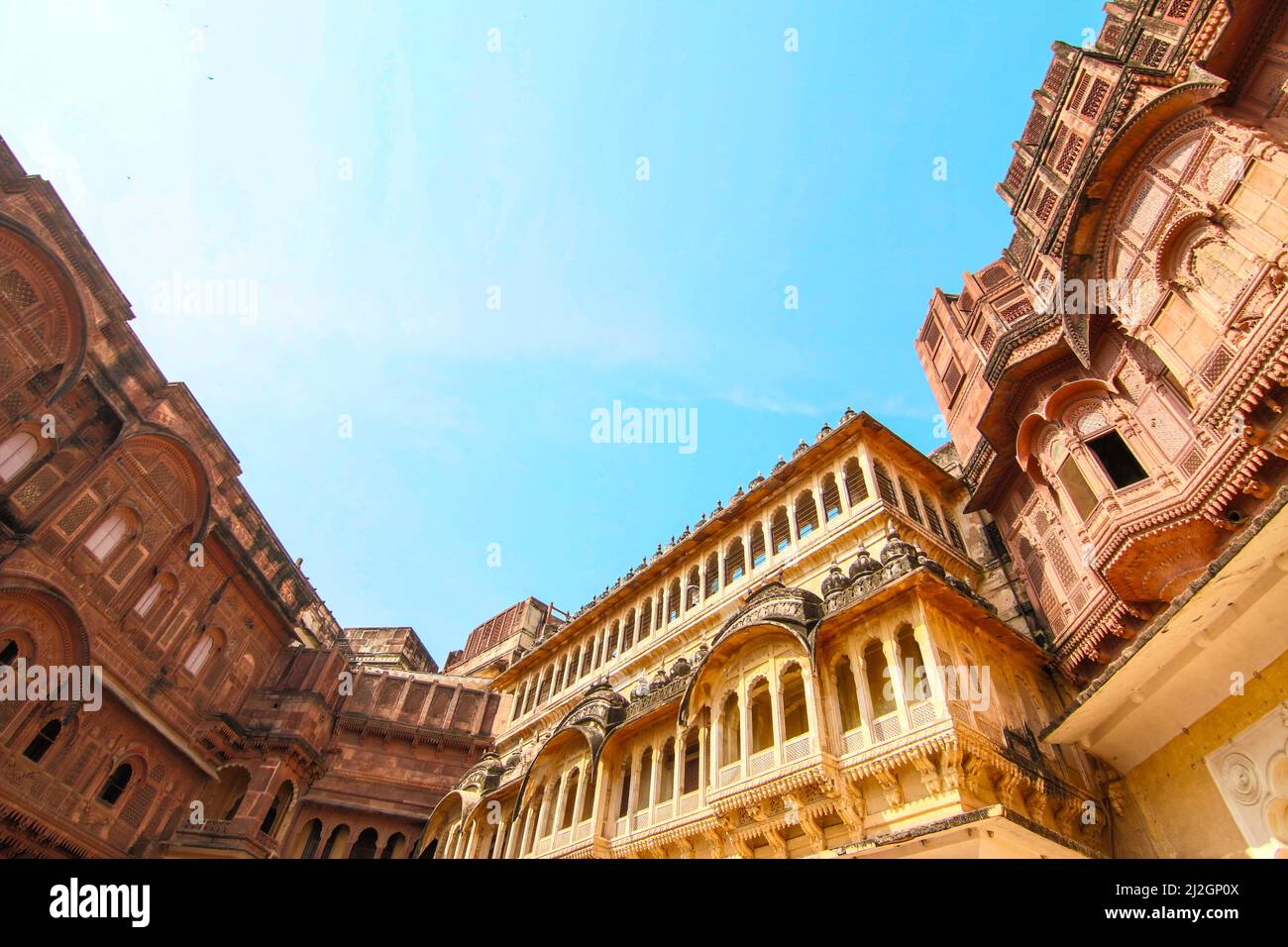 A bottom shot of traditional Indian buildings in the daytime Stock ...