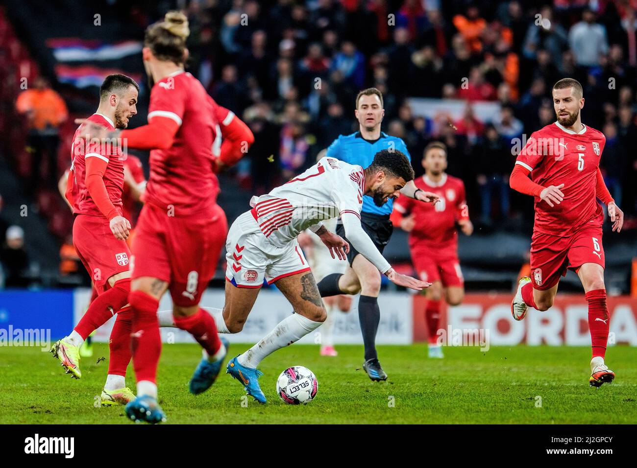 Copenhagen, Denmark. 29th, March 2022. Philip Billing (17) of Denmark ...