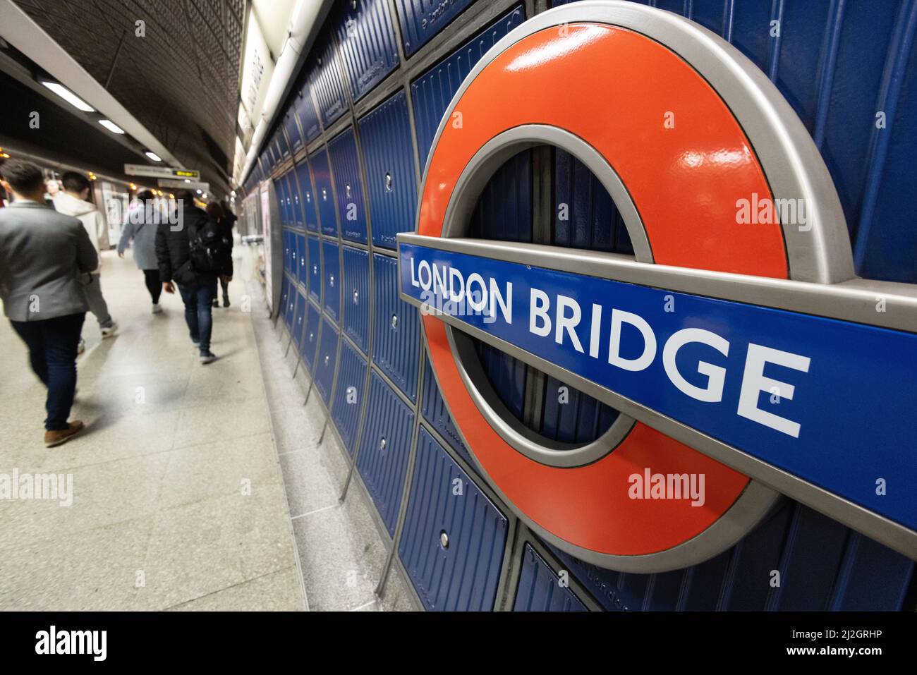 London Bridge underground station, interior, people on the platform ...