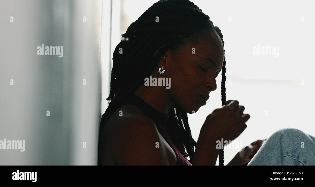 Worried black woman feeling anguish. anxious African female Stock Photo ...