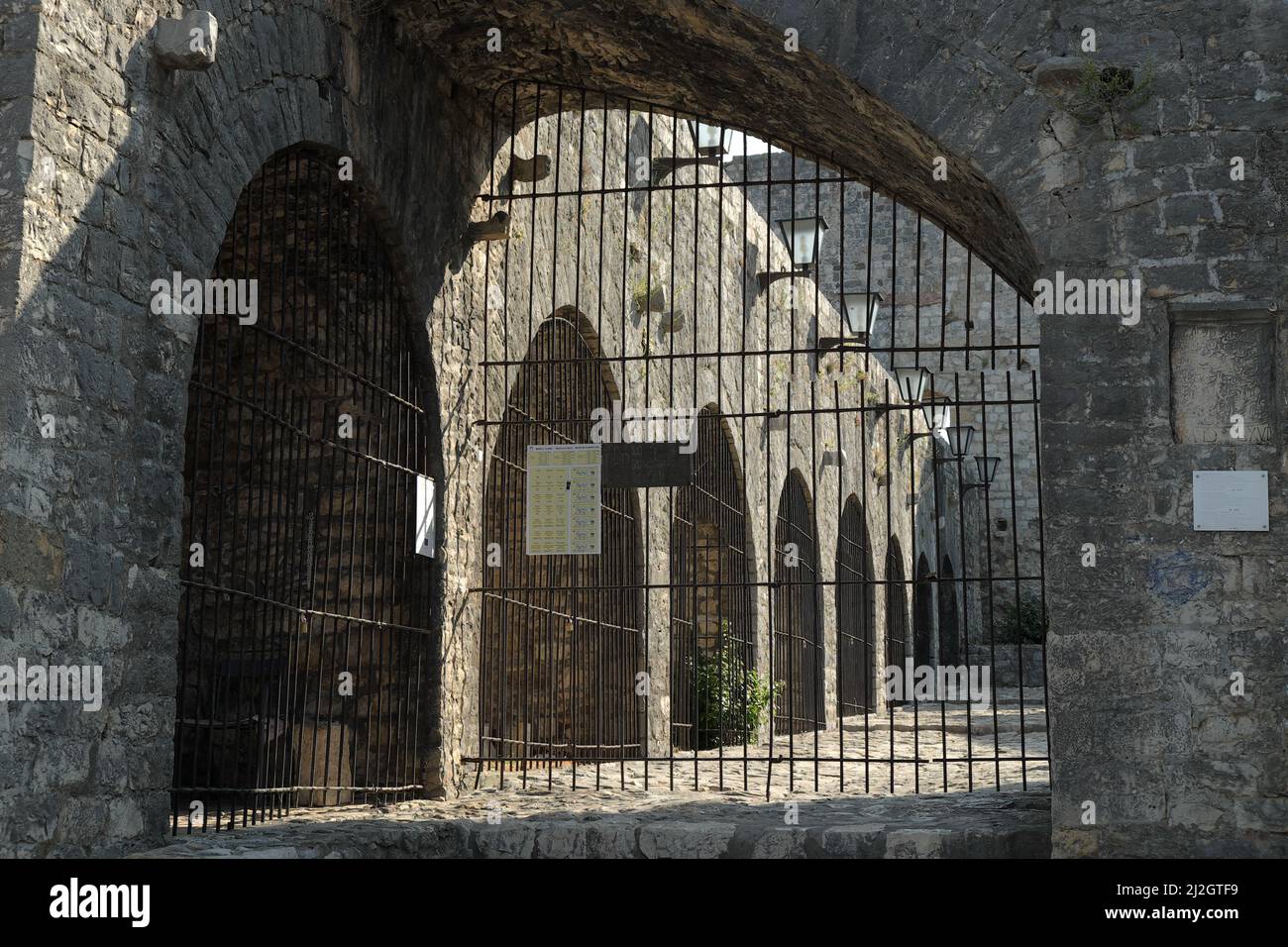ULCINJ, MONTENEGRO - JULY 13, 2017: old stone jail cell of slave market ...