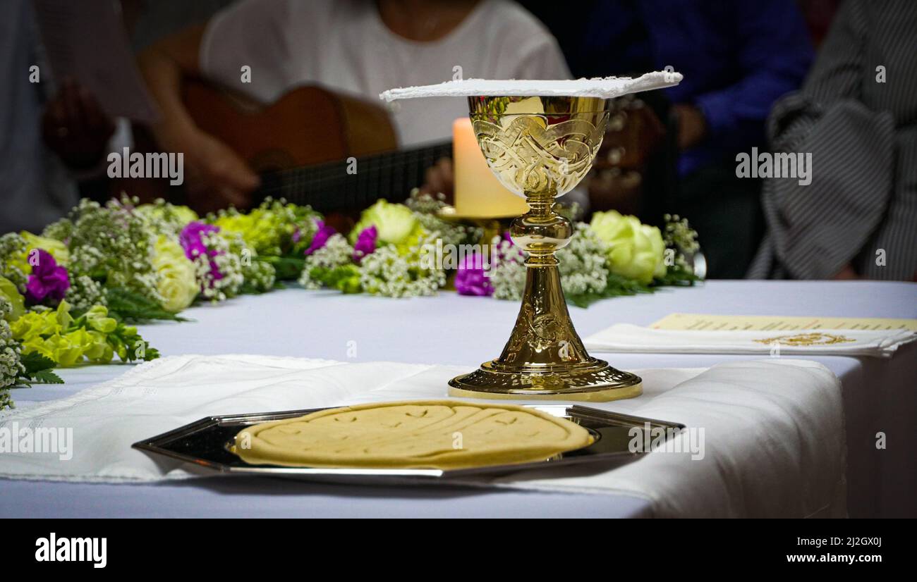 The body and blood of Christ in the Eucharistic consecration Stock ...