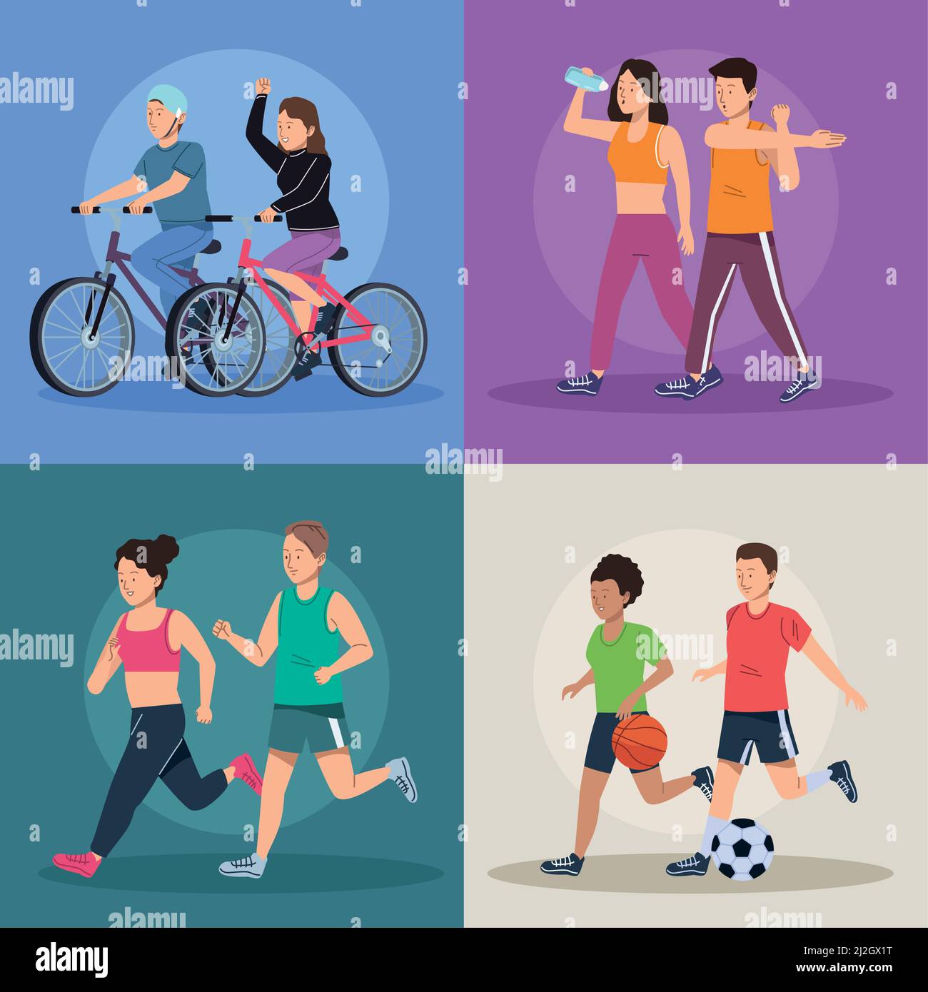 four couples practicing sports Stock Vector Image & Art - Alamy