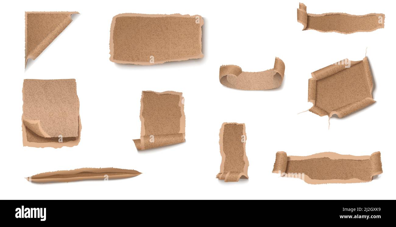 Ragged and torn craft paper collection of different shapes and forms on ...