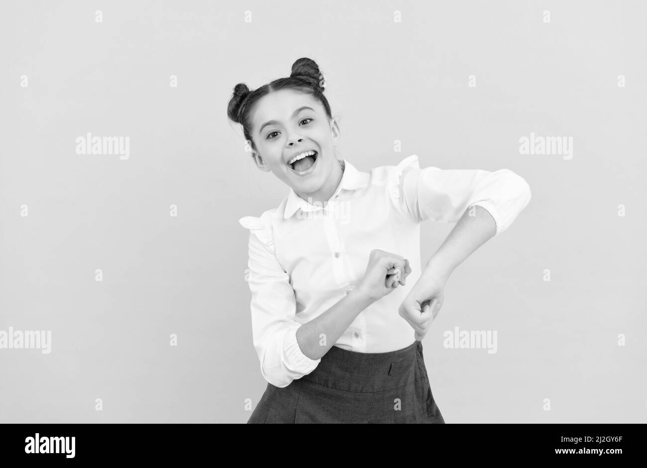 Fun first day of school. Happy schoolchild have fun. Primary school kid ...