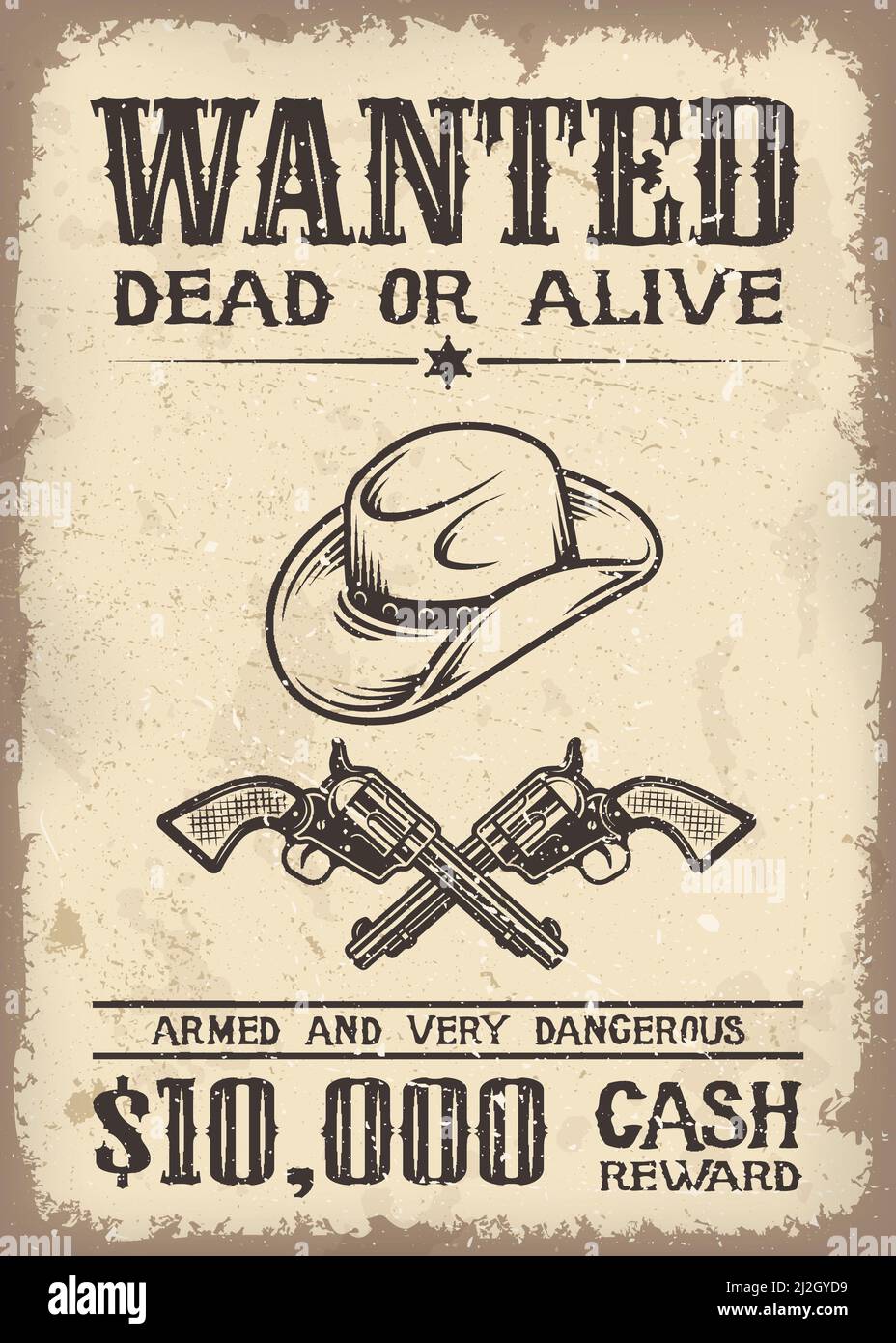 Vitage wild west wanted poster with old paper texture background design ...