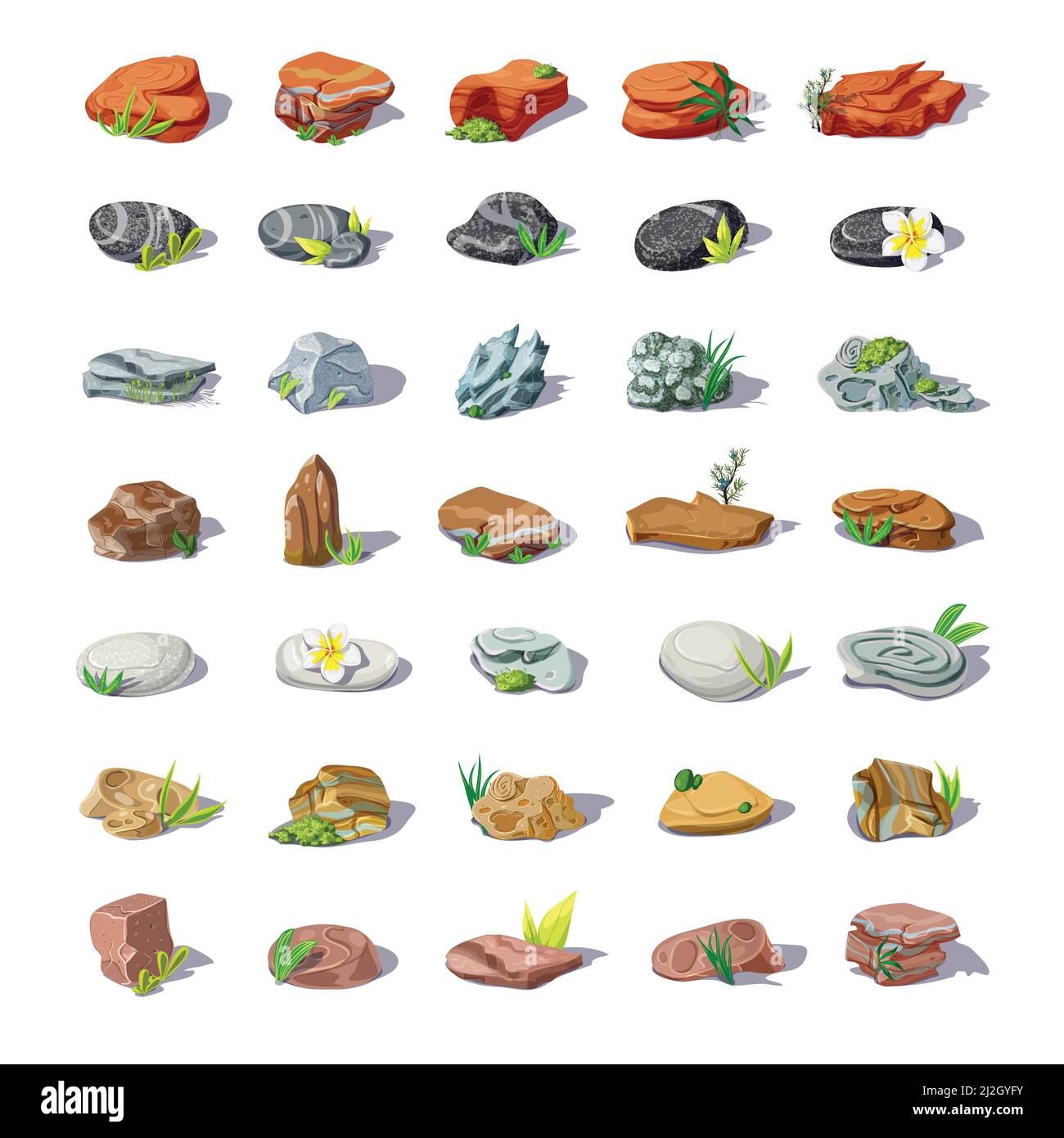 Cartoon colorful stones set with boulders pebbles sandstones rubbles ...