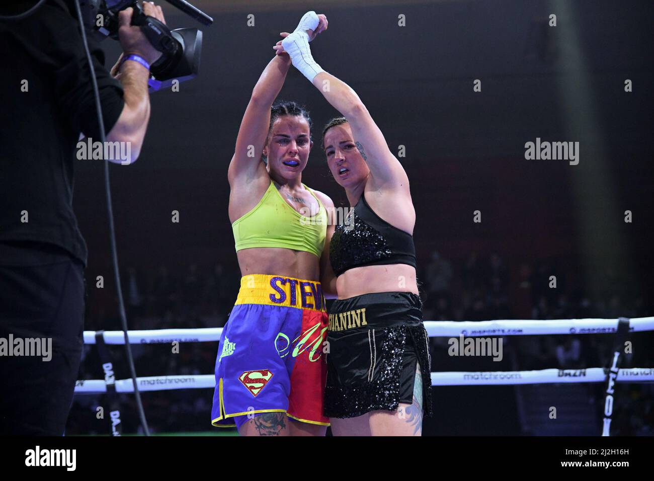 BARCELONA, SPAIN - APRIL 1: (R-L) Jorgelina Guanini battles Stevi Levy ...