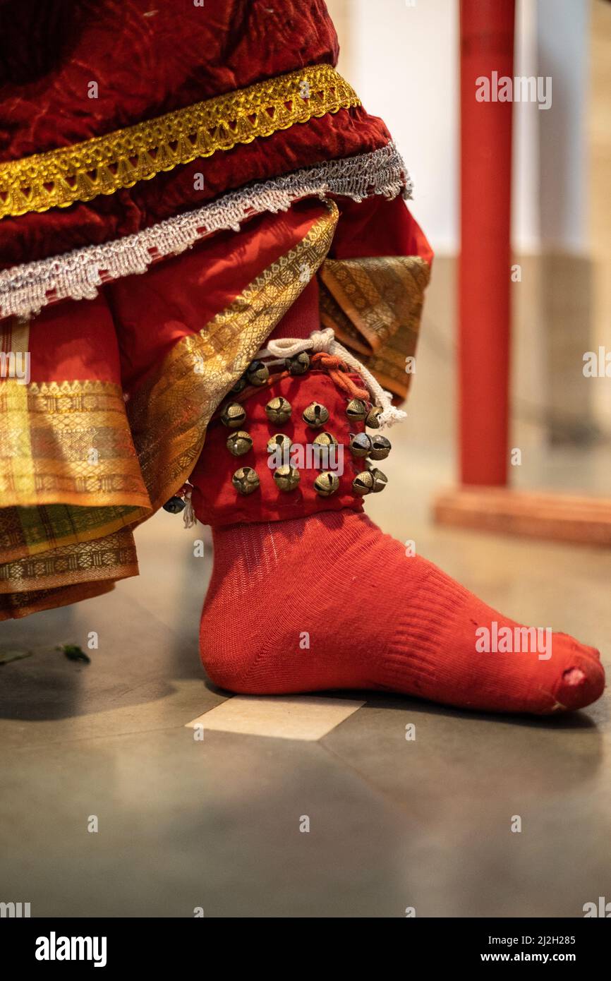 Close-up of the foot of the man dressed as Virabhadra for the annual ...