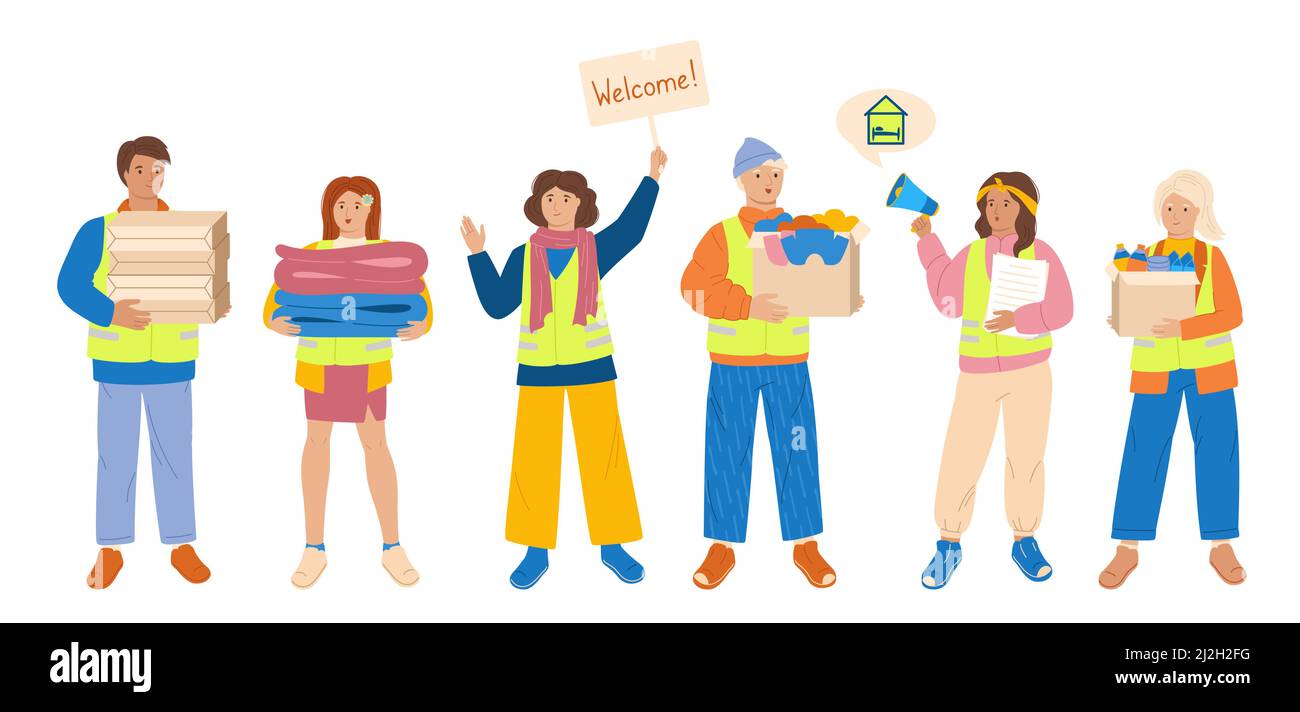 Volunteers with donations volunteering concept. Charity diverse people ...