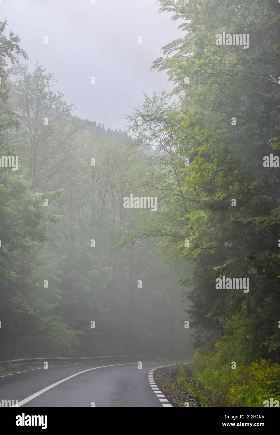 A closeup of an empty road with fogs Stock Photo - Alamy