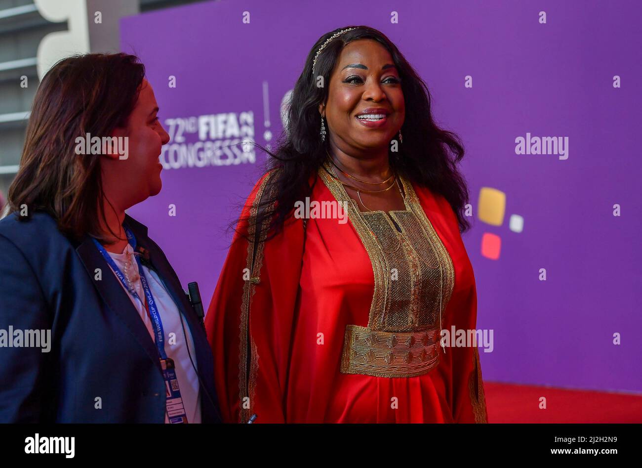 Doha, Qatar. 1st Apr, 2022. FIFA Secretary General Fatma Samoura (R ...