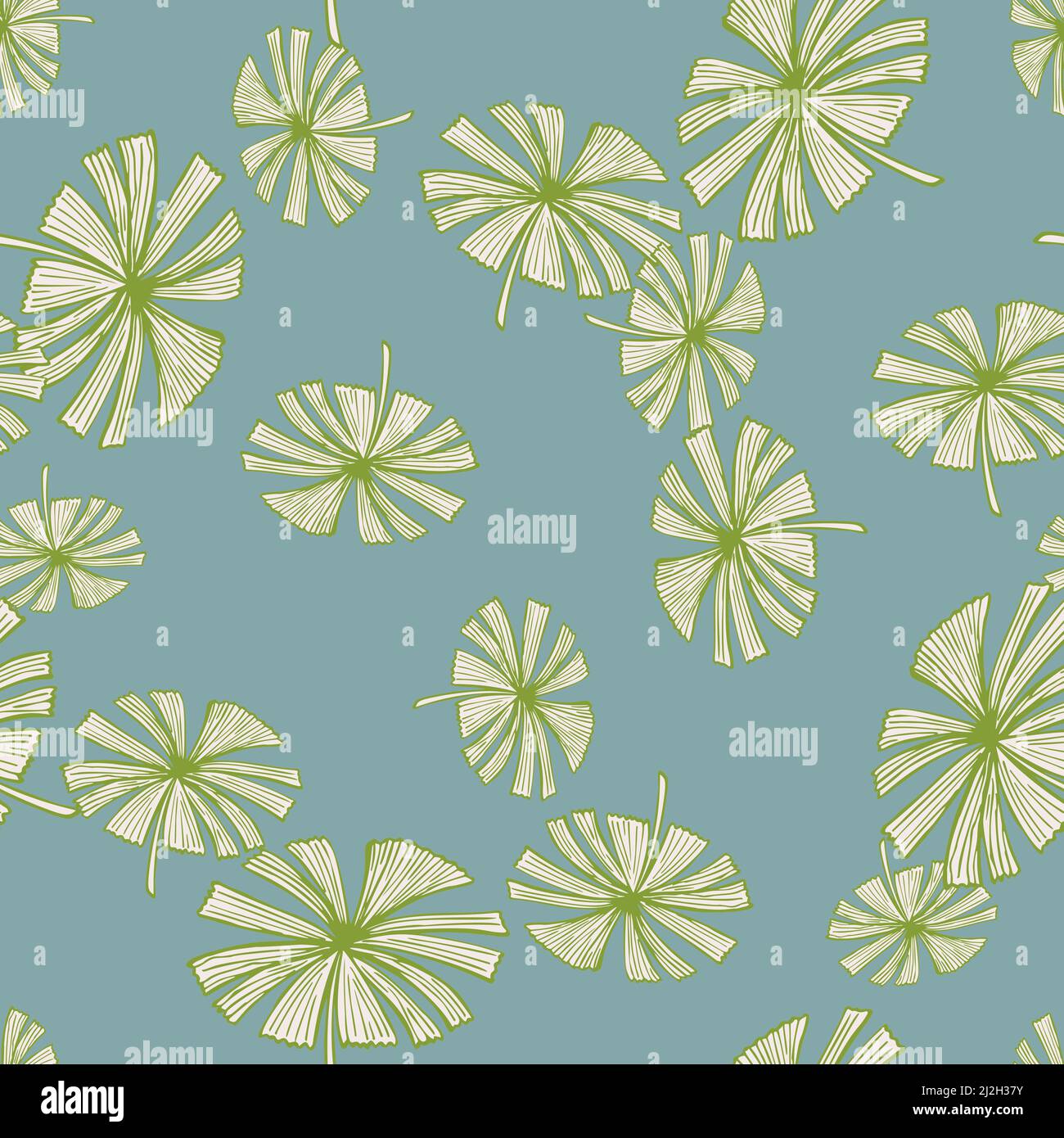 Fan palm leaves seamless pattern on. Vintage foliage of palmetto in ...