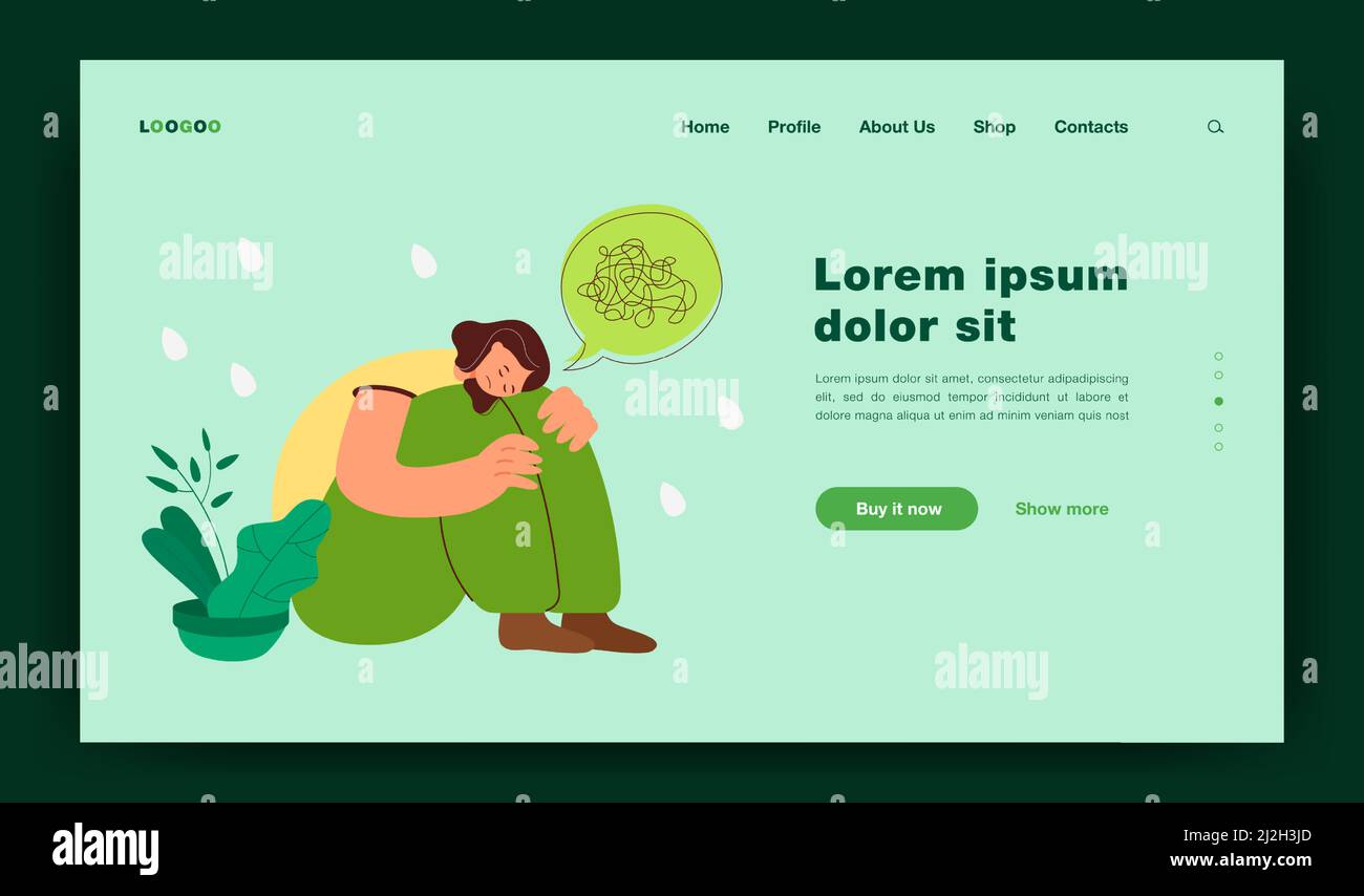 Anxiety and depression vector illustration. Unhappy lonely crying woman ...