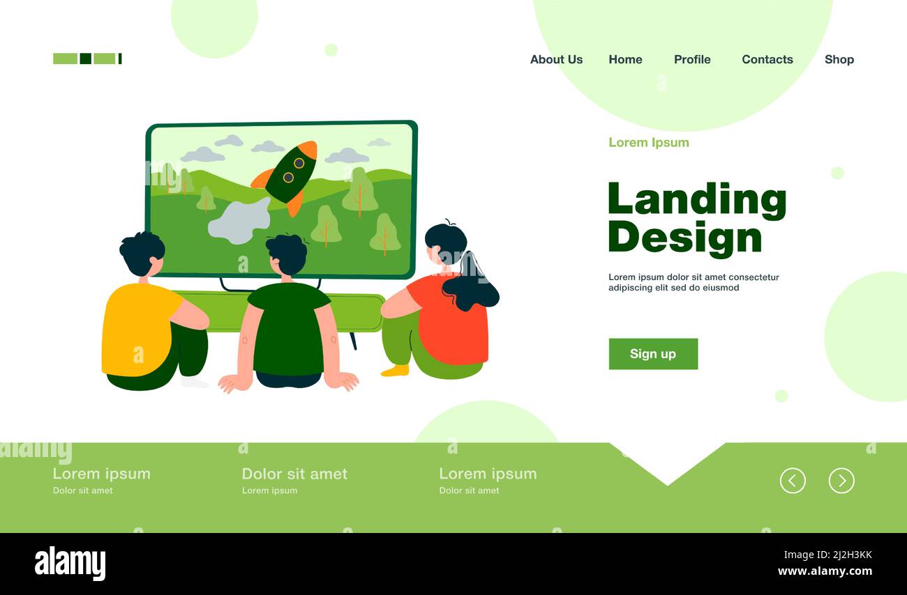 Back view of kids watching TV show isolated flat vector illustration ...