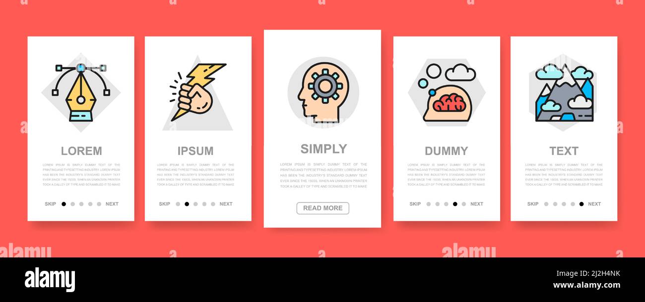 Set of Creative mobile app screens. Innovation, startup, artwork, idea ...