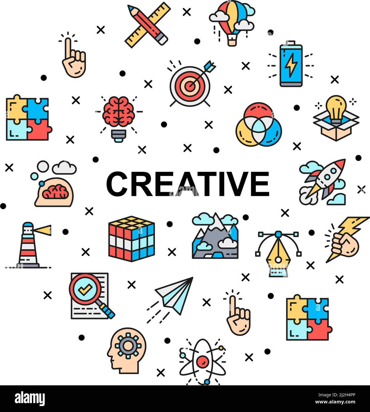 Creative circle promotion icon banner. Innovation, startup, artwork ...