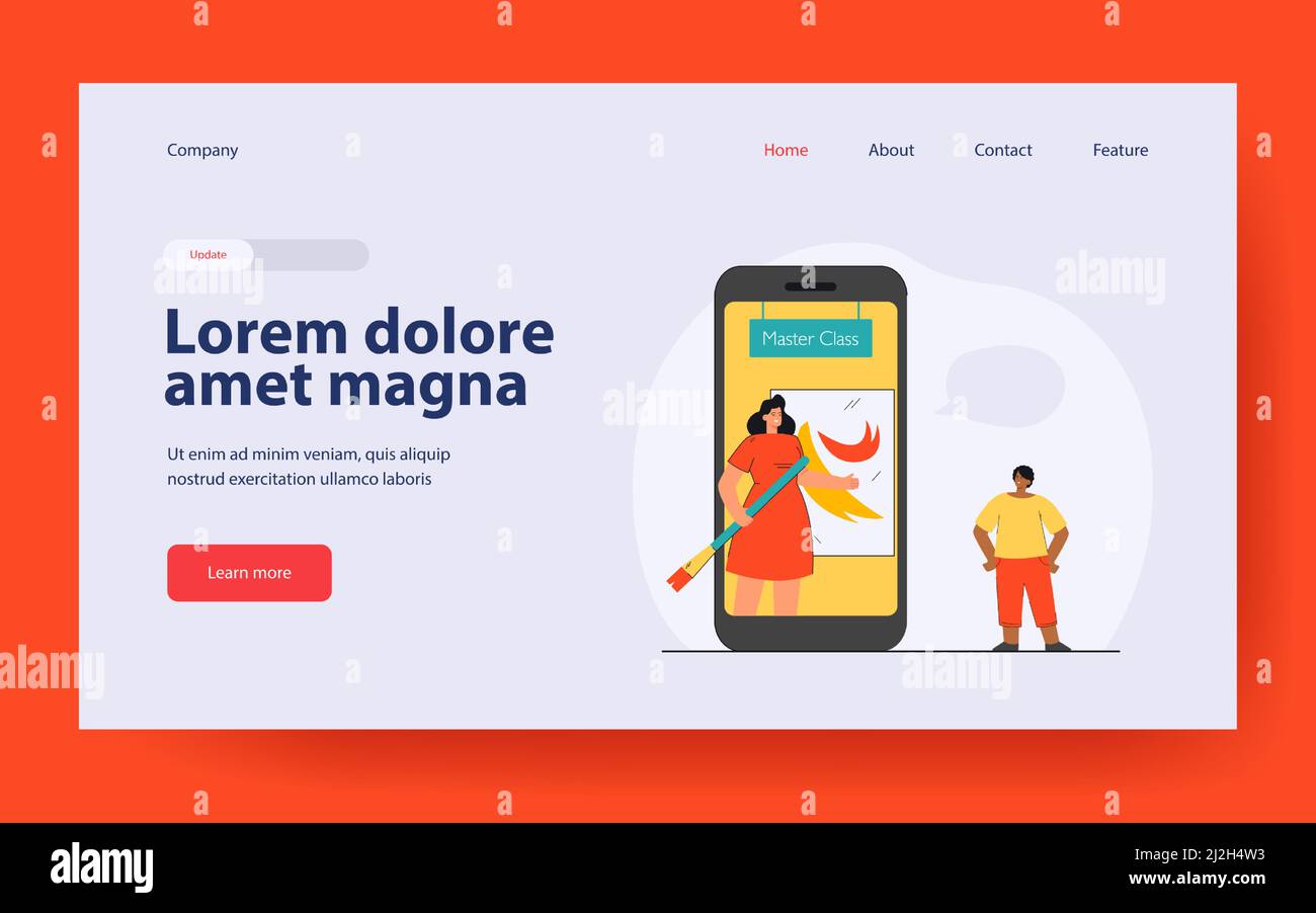 Child learning drawing online. Flat vector illustration. Cartoon dark skinned boy watching art ...