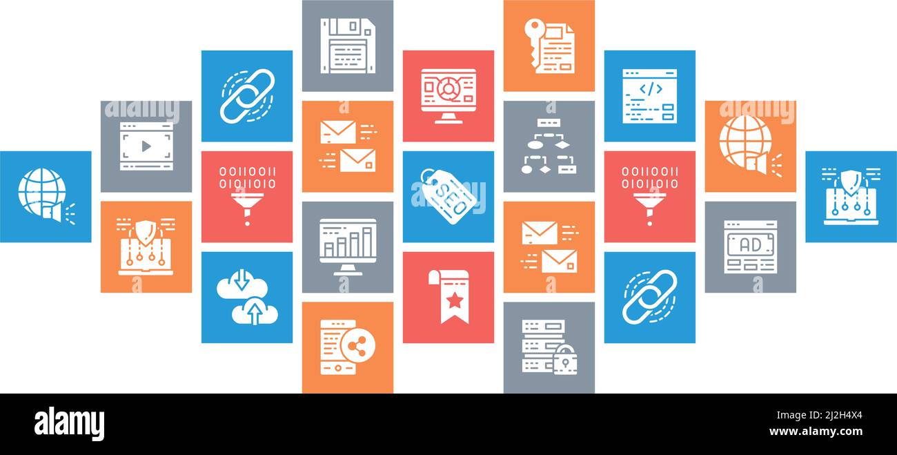SEO flat design web banner. Bookmark, Hosting, Hyperlink, Advertisement ...