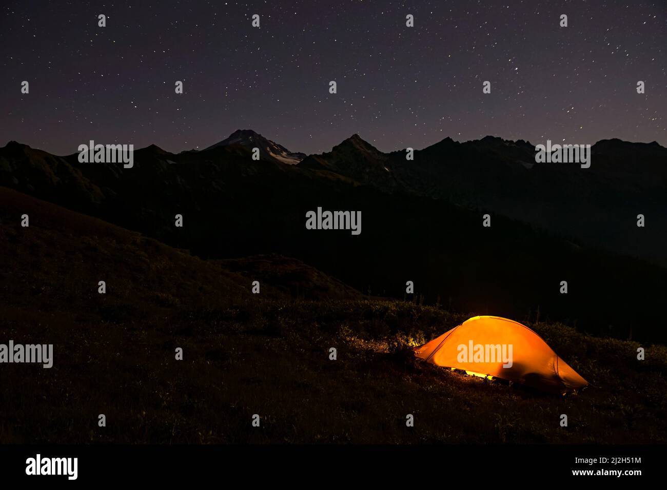 WA21230-00...WASHINGTON - Stars over Glacier Peak viewed from campsite along the Pacific Crest ...