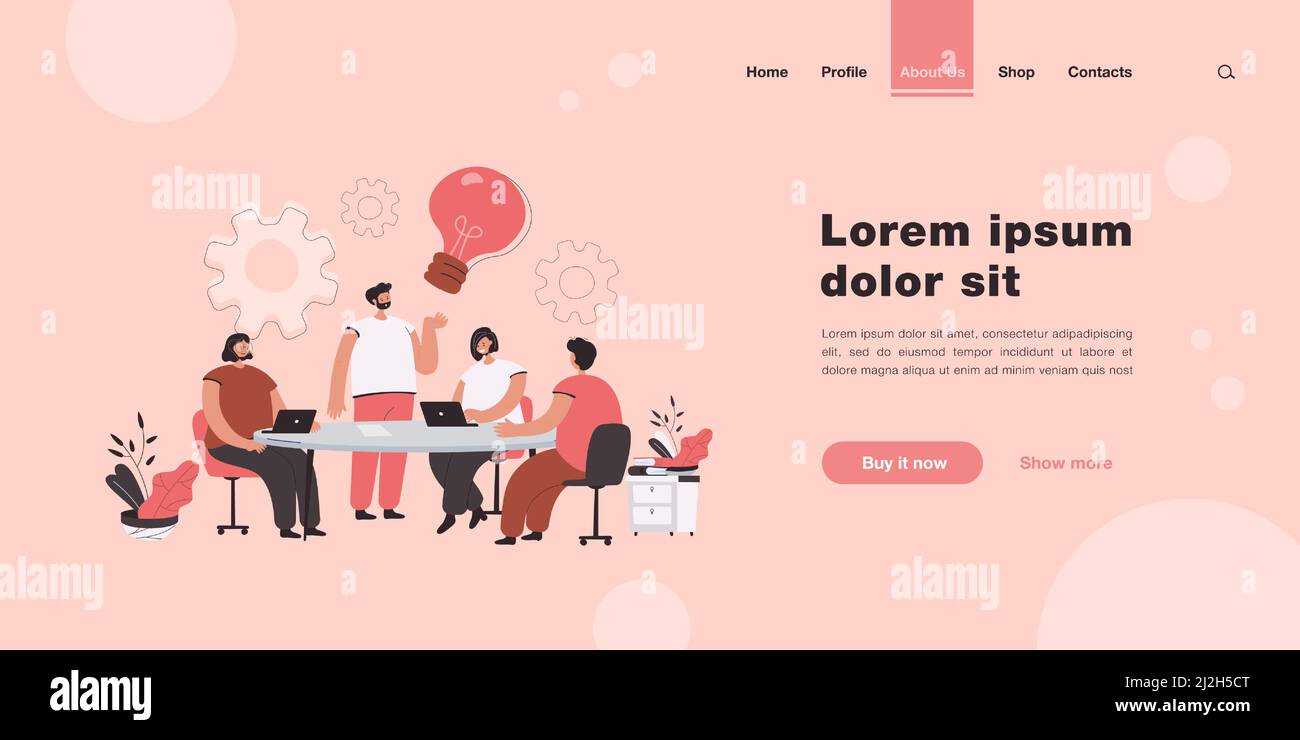 Company team brainstorming at meeting flat vector illustration. Cartoon ...