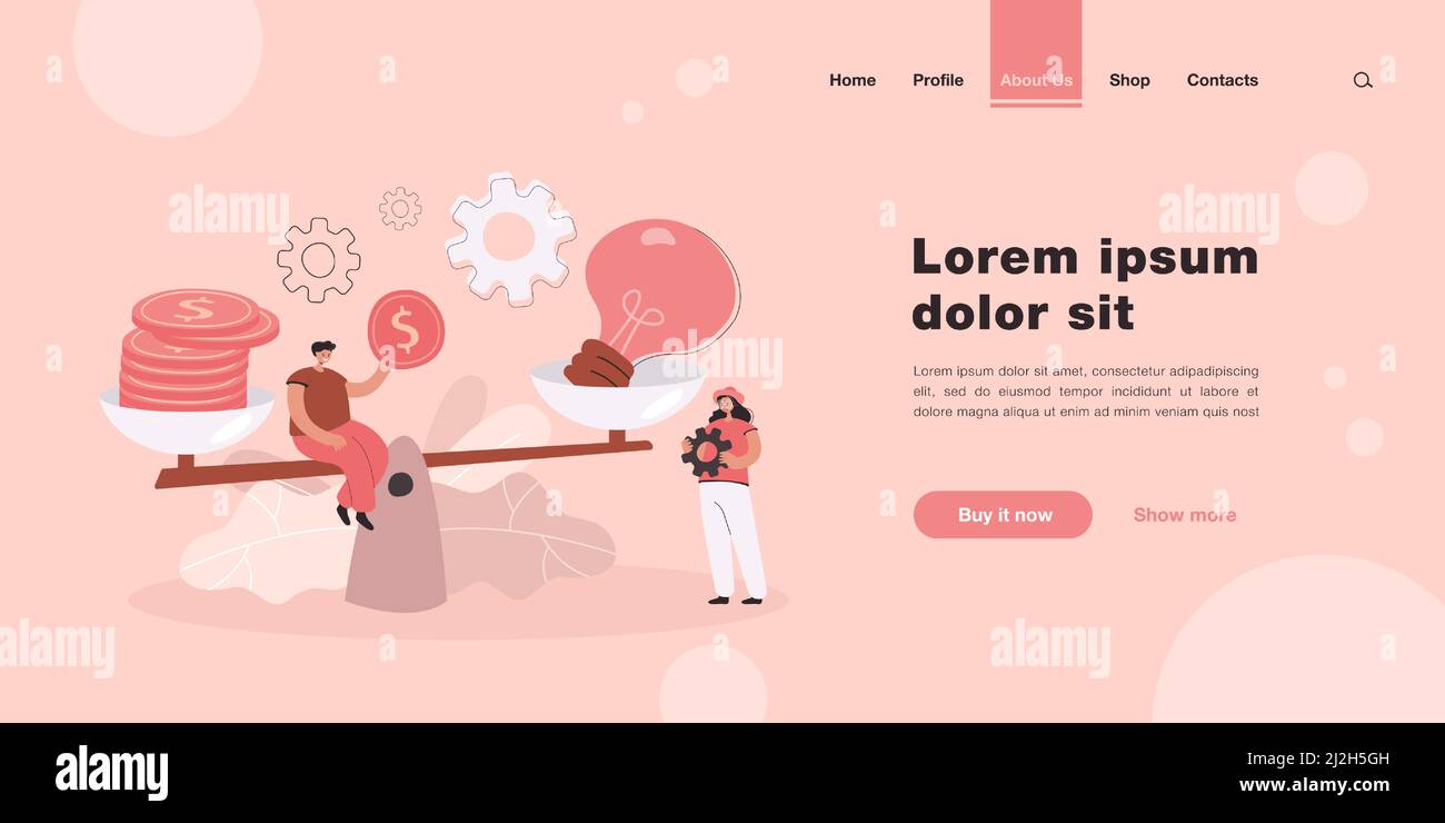Creative tiny people giving price for idea with scales flat vector ...