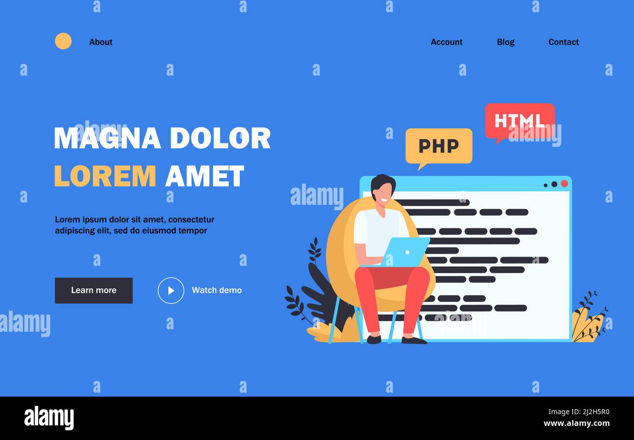 Man writing laptop illustration Stock Vector Images - Alamy