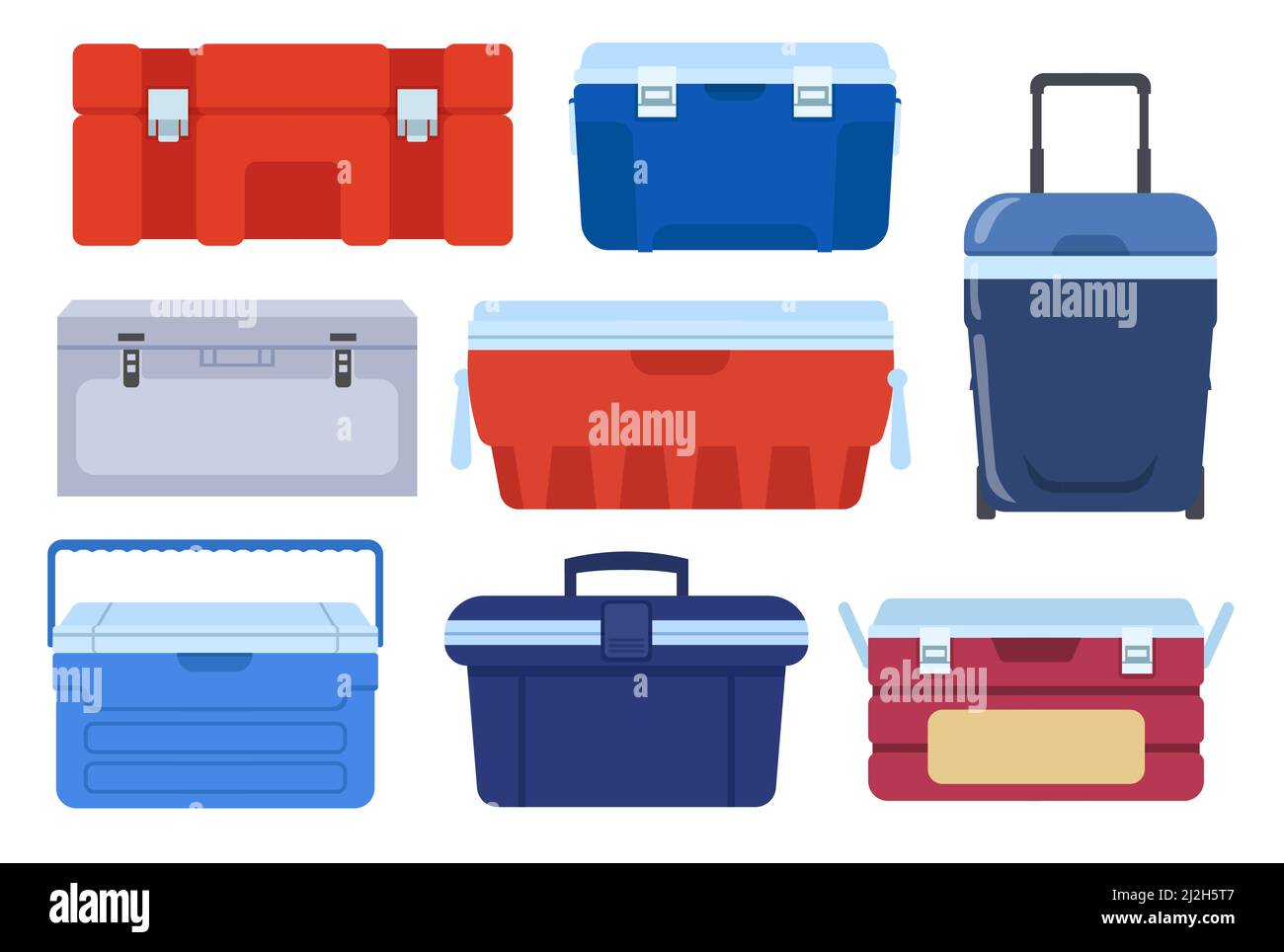 Different iceboxes vector illustrations set. Collection of ice chests ...
