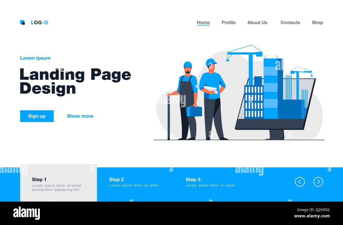 Engineers standing near big monitor with buildings. Project, crane ...