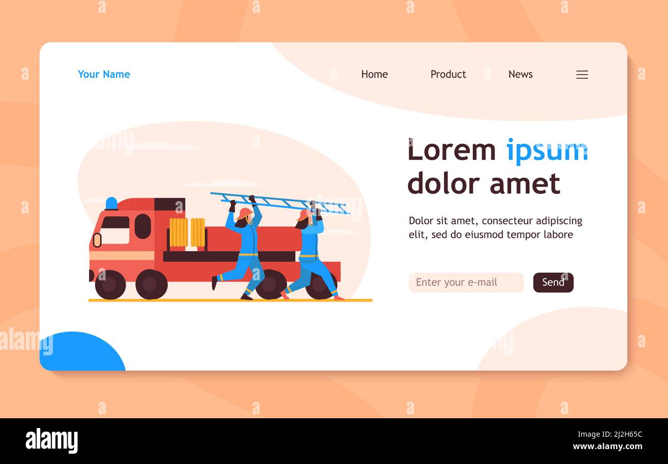 Firefighters rushing to rescue. Firemen running from vehicle, carrying ...