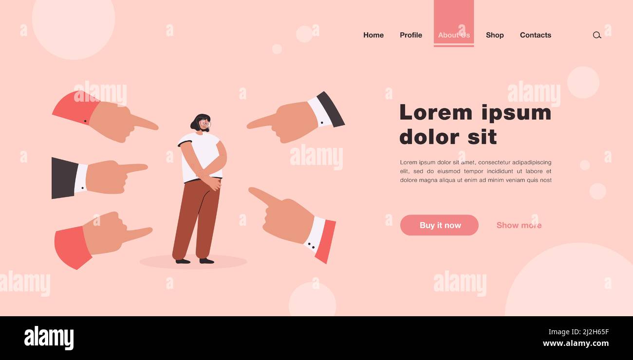 Fingers pointing at sad depressed girl. People accusing young woman ...