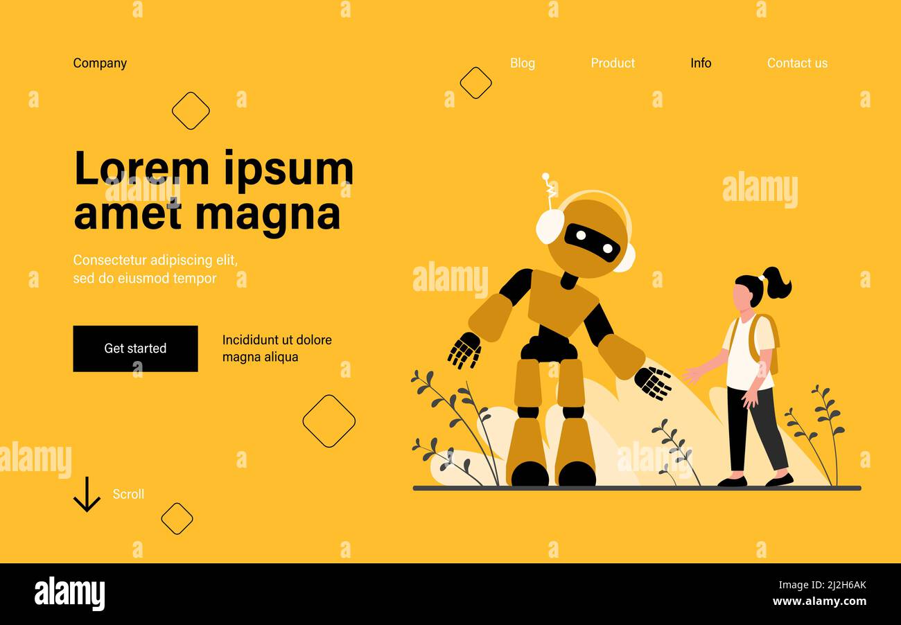 Girl talking to robot. Humanoid, cyborg, machine flat vector ...