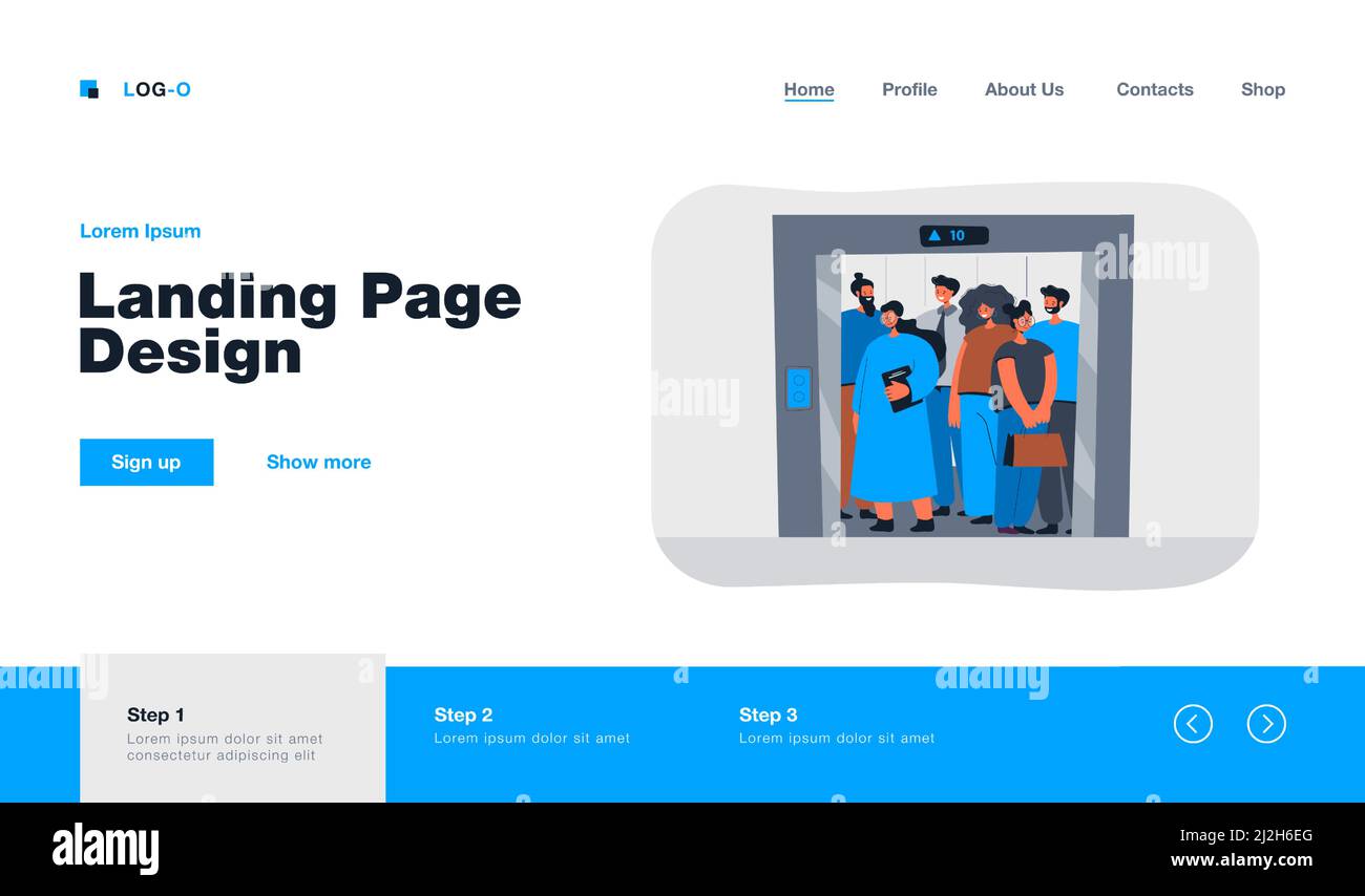 Group of people standing in elevator isolated flat vector illustration ...