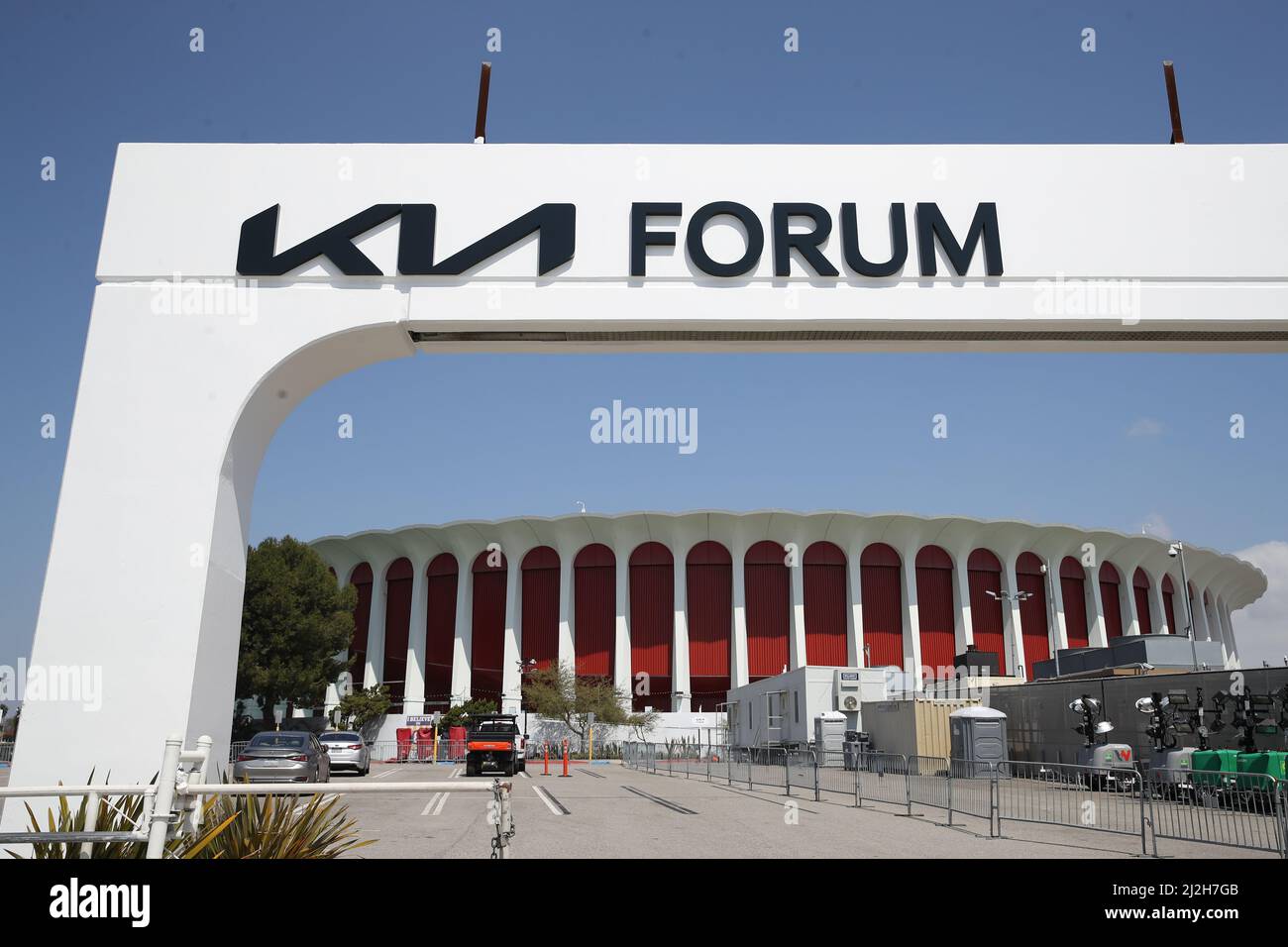 Detailed view of the Pinkney Ave entrance of the KIA Forum on Friday ...