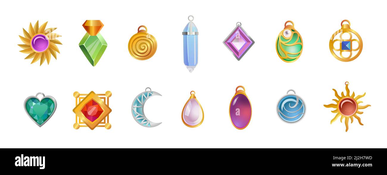 Magical amulets of different shapes vector illustrations set. Gemstone ...