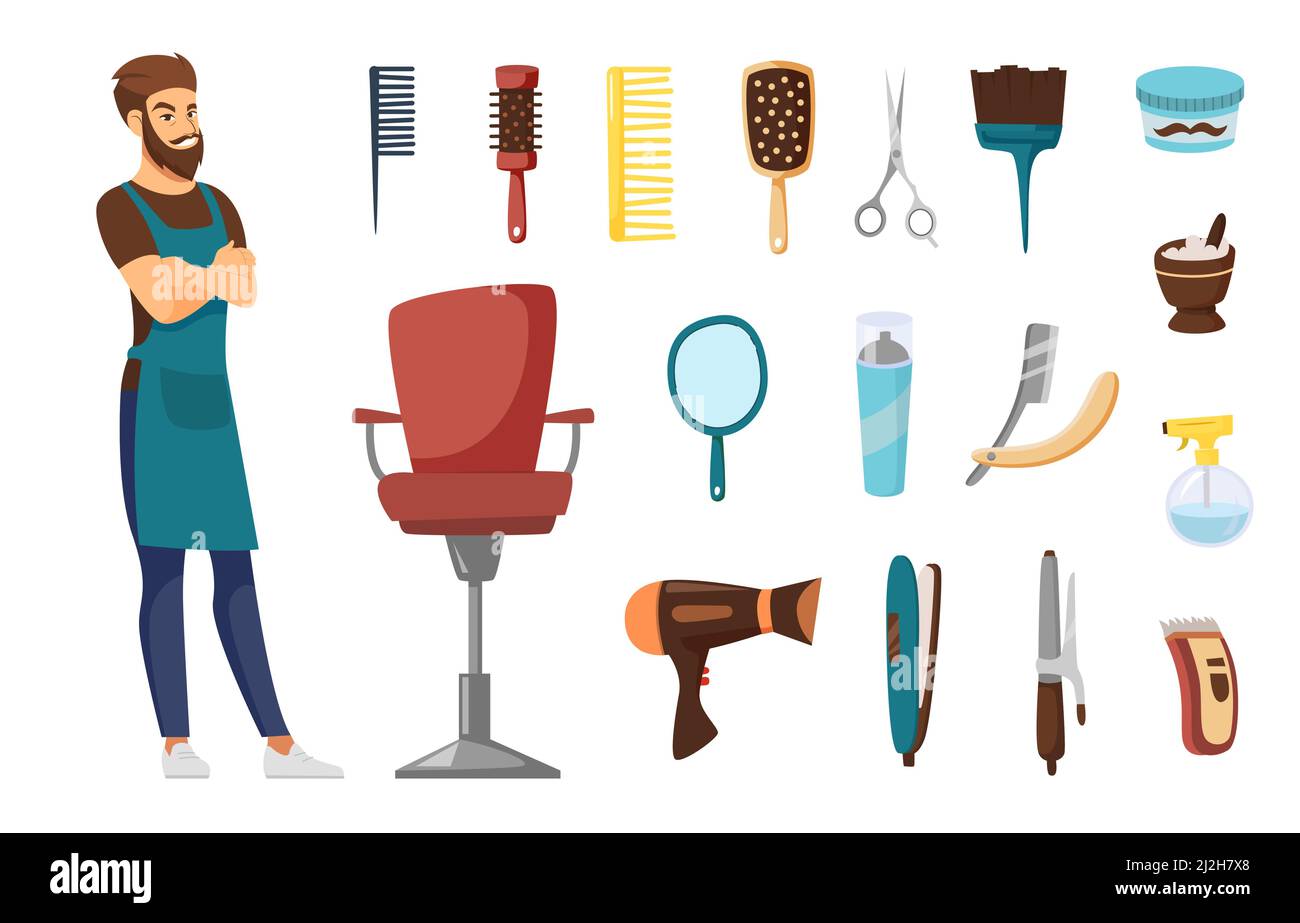 Male hairdresser character for kids vector illustrations set. Man in ...