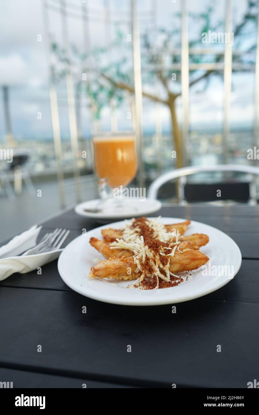 Dishes of food and drinks on the cafe table Stock Photo - Alamy