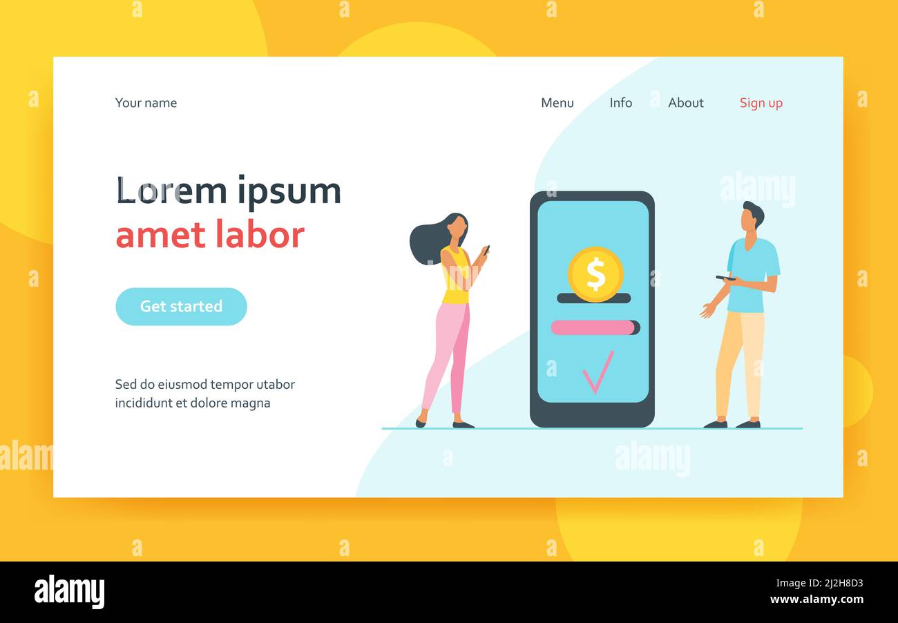 People sending and receiving money. Mobile phones, transfer, transaction flat vector ...