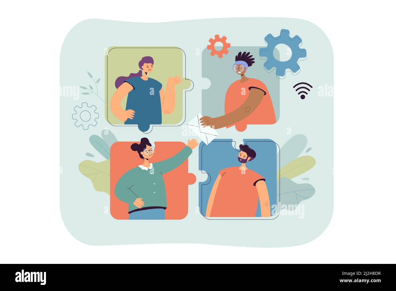 People working online in team. Flat vector illustration. Puzzle of ...