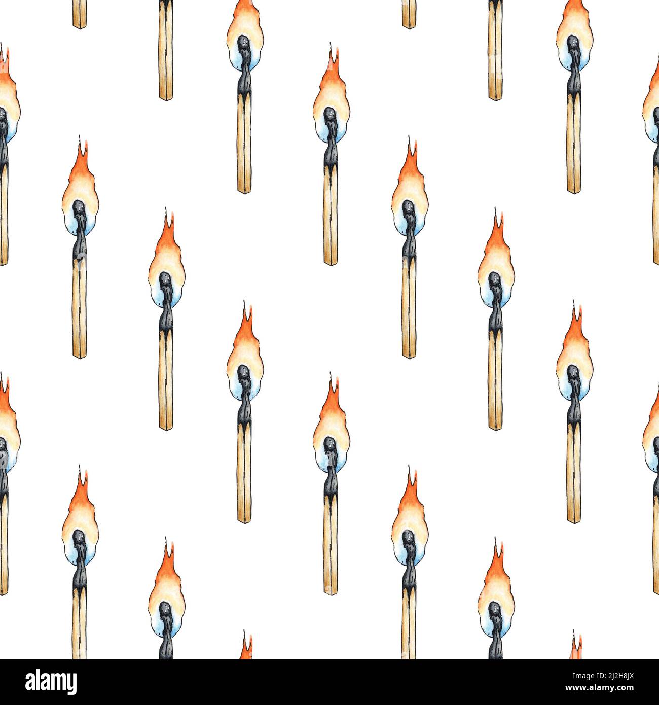 Watercolor illustration of a simple pattern of a burning match. Get the ...